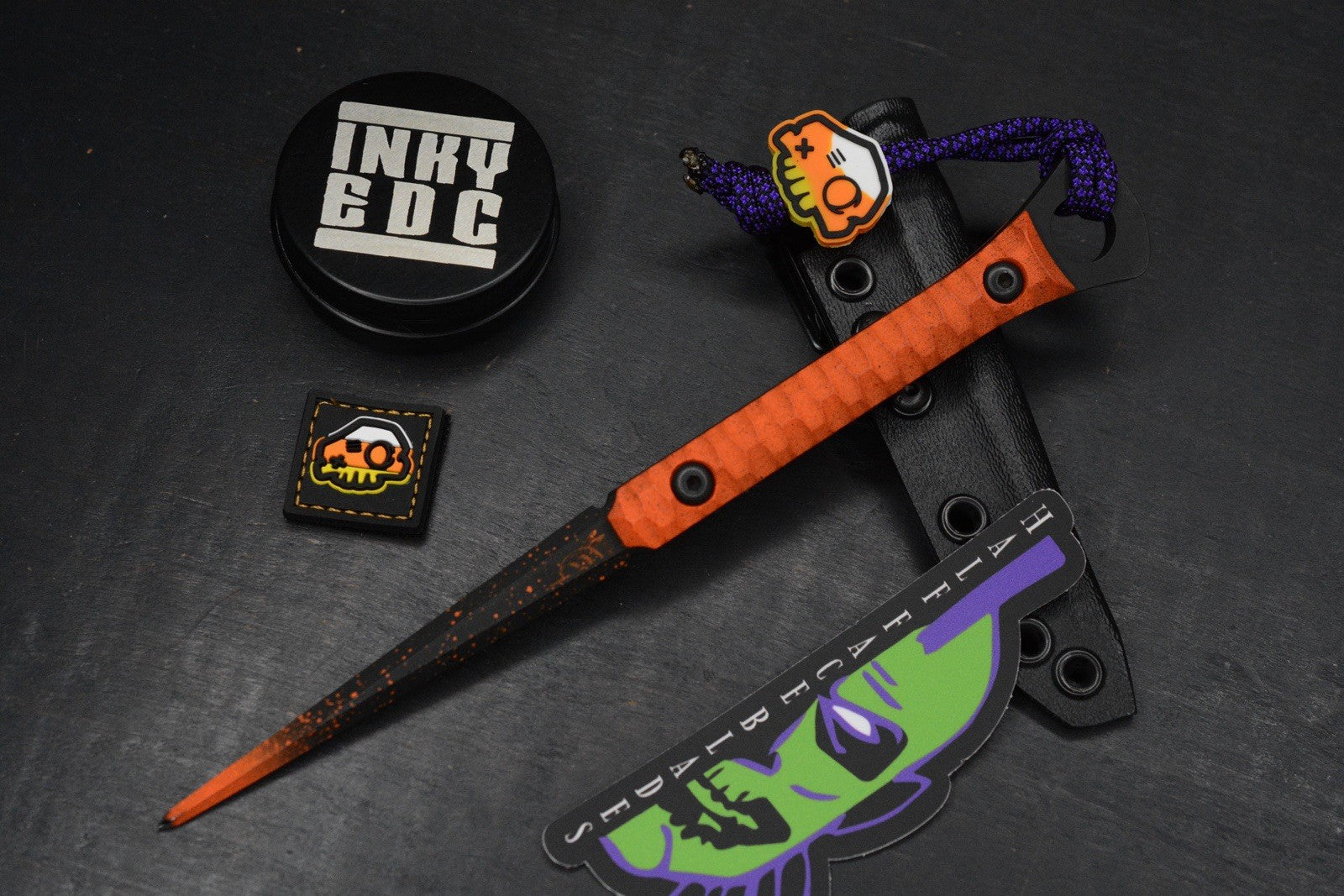 RARE Half Face Cardiac Spike Halloween SE Orange G-10 w/ Inky EDC Cand ...