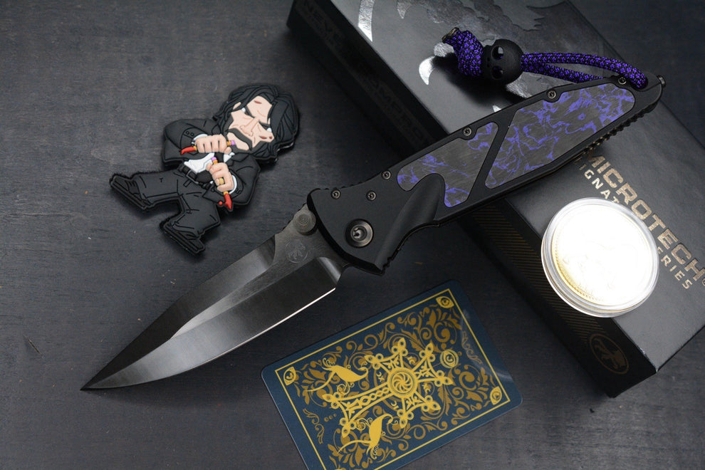 RARE Microtech Socom DLC Spike Grind Purple Haze Fat CF w/ Playge Bead ...
