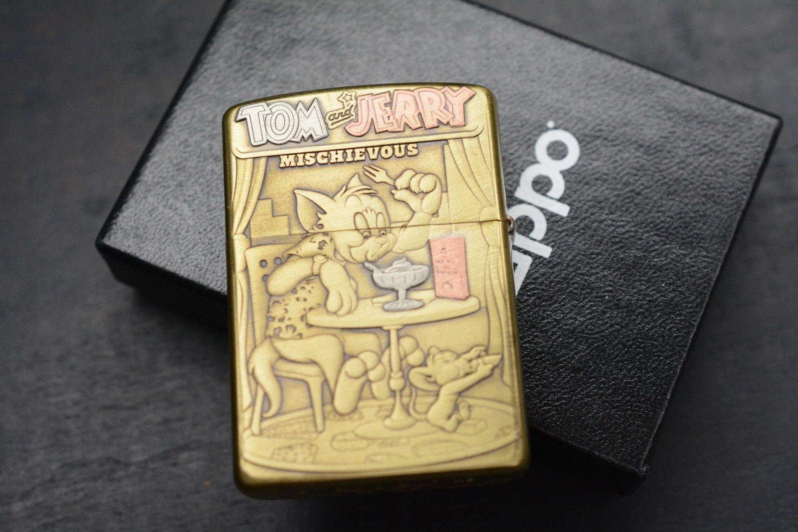 RARE CUSTOM ZIPPO Tom & Jerry Brass Lighter - High Detail 1/1 Disconti ...