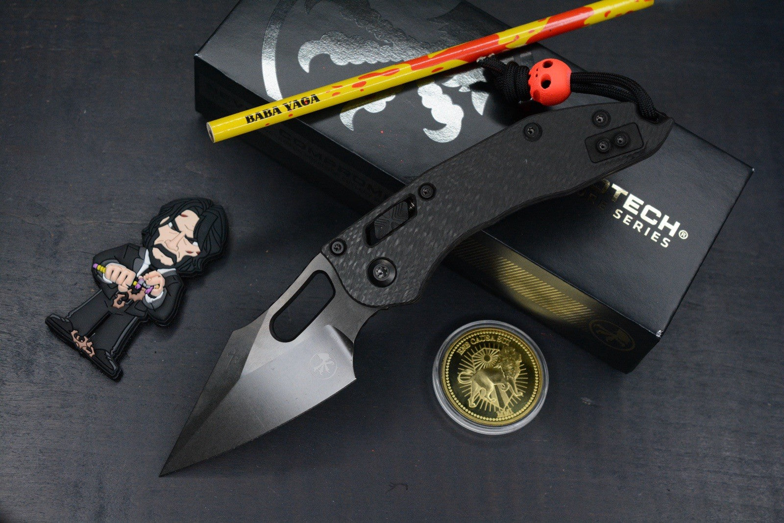 NEW Microtech Stitch-Ram-Lok Carbon Fiber Black DLC w/ Playge Skall ...